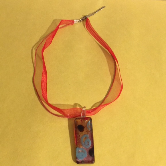 Jewelry | Red Ribbonstring Necklace With Glass Pendant | Poshmark